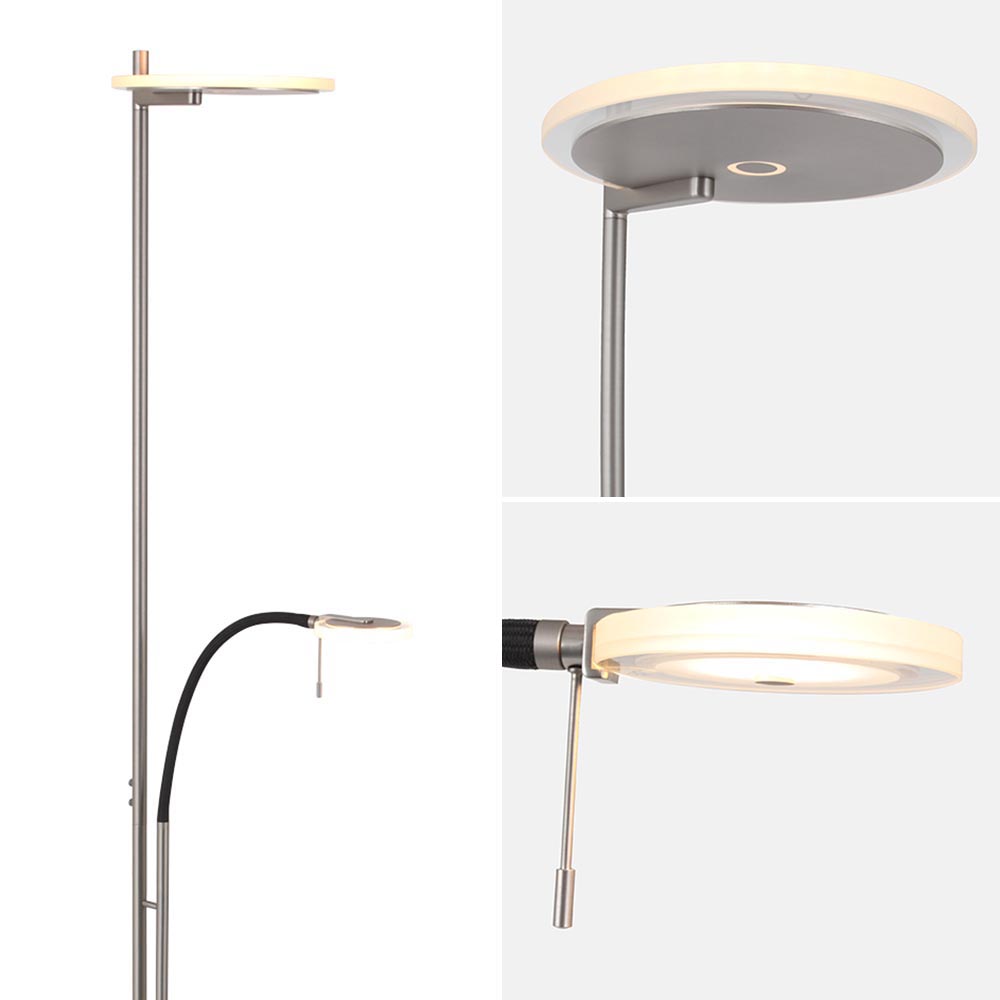 Moderne LED uplighter staal met helder glas en leesarm | Straluma